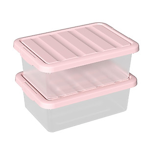Ysmiltion 14 Quart Plastic Storage Latch Boxes with Pink Lids, Plastic Latching Storage Bins, 2 Packs