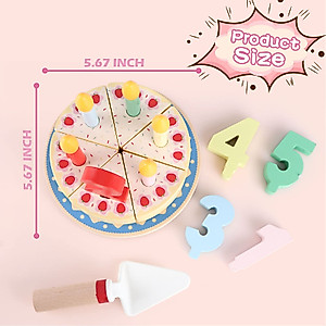 Steventoys Wooden Cutting Birthday Cake Toys,Birthday Fake Cake Toy with Candles and Numbers, Pretend Play Food Set ,Montessori Tea Party Toys Learning Kitchen Toys for Boys Girls 1-6 Years
