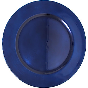 Ms Lovely Metallic Foil Charger Plates - Set of 6 - Made of Thick Plastic - Dark Blue