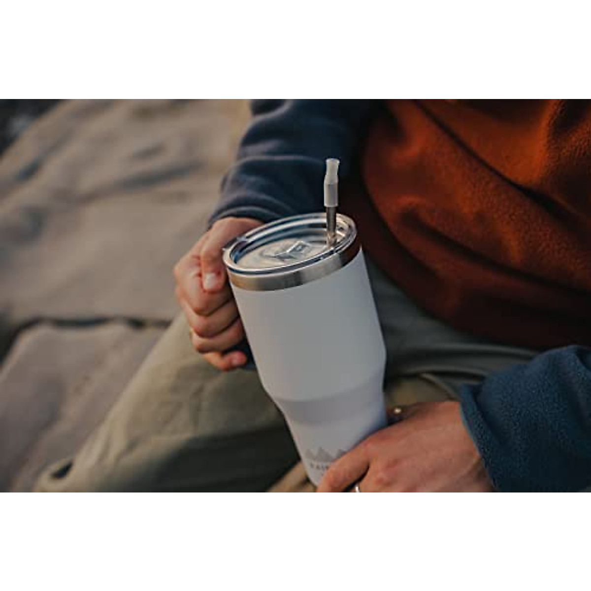 RAINIER GOODS 40 oz Tumbler with Handle and Straw Lid | Insulated Cup Reusable Stainless Steel Water Bottle Travel Mug Cupholder Friendly | Gifts for Women Him Her (Light Gray)