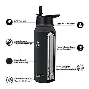 AQUALITY reusable water bottle with straw, insulated stainless steel, BPA free lids (Blushberry, 32 oz)