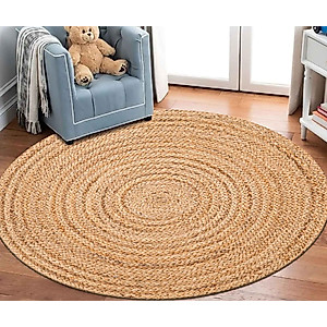 Bedding Craft Jute Rug 4 ft,Hand Woven Rug,Round Natural Yarn, Rustic Vintage Beige Braided Reversible Rug, Eco Friendly Rugs for Bedroom, Kitchen, Living Room