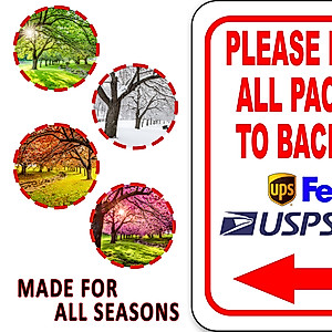 Please Deliver All Packages to Back Door Left Arrow Aluminum Composite Sign Delivery Instructions for My Packages from Amazon, FedEx, USPS, UPS - Indoor Outdoor Signs for Home - 8.5"x10"