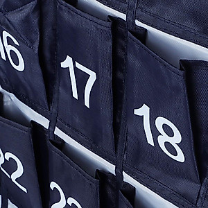 Tyenaza 30 Pockets Wall Hanging Storage Bag, Numbered Pockets Classroom Calculator Holder & Phone Pockets Chart Organizer Hanging Door (Navy Blue)