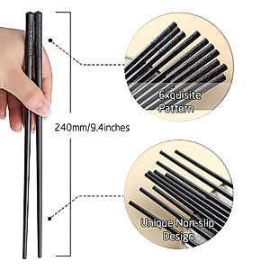 200 Pairs Fiberglass Chopsticks Reusable Chopsticks Dishwasher Safe 9.4 Inches/24cm Non-Slip Japanese Style Sushi Chop Sticks, Black