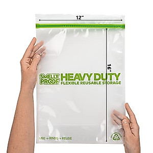 HEAVY DUTY Reusable STAND-UP Ziplock Bags for Food Storage by Smelly Proof, USA Made, NO PEVA & BPA FREE, Reusable Freezer Bags, Dishwasher-Safe, Triple Zip, CLEAR 5-mils XXL 2-Gallon 12" x 16" - 5pk