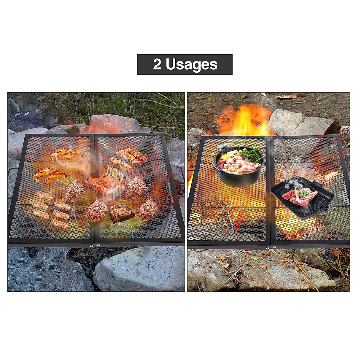 Lineslife Square Fire Pit Cooking Grill Grates, Folding Outdoor ...