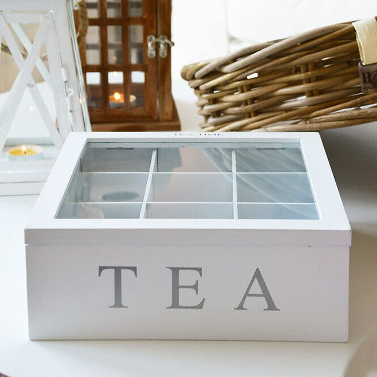 Xiaoxin Tea Storage Chest | Bamboo Tea Box for Tea Bags Organizer,9 Compartment Wooden Tea Chest for Assorted Tea Bags, Coffee Bags, Sugar Packets