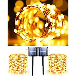 Flacchi Solar Fairy Lights Outdoor Waterproof - 2 Pack 39 ft 100 LED 8 Modes Solar String Lights for Patio Garden Yard Party Wedding Warm White