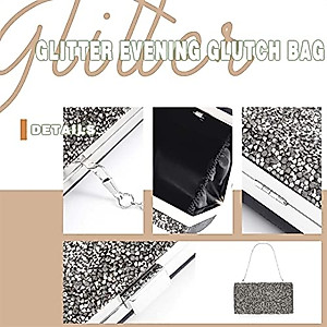 ELABEST Glitter Evening Clutch Bag Rhinestone Handbag Crossbody Purse Wedding Party Bag for Women and Girls (Single-sided black and silver crystal)