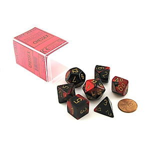 Chessex Manufacturing Polyhedral 7-Die Gemini Dice Set: Black & Red with Gold (d4, d6, d8, d10, d12, d20 & d00) CHX-26433