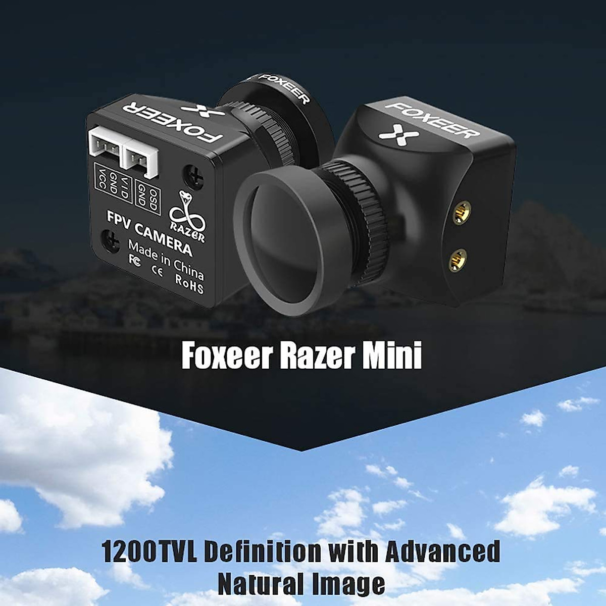 FPV Camera Foxeer Razer Mini 1/3 CMOS HD 5MP 2.1mm Lens 1200TVL 4:3 PAL/NTSC Switchable Support 4.5V-25V Input Voltage for FPV Quadcopter Racing Drone