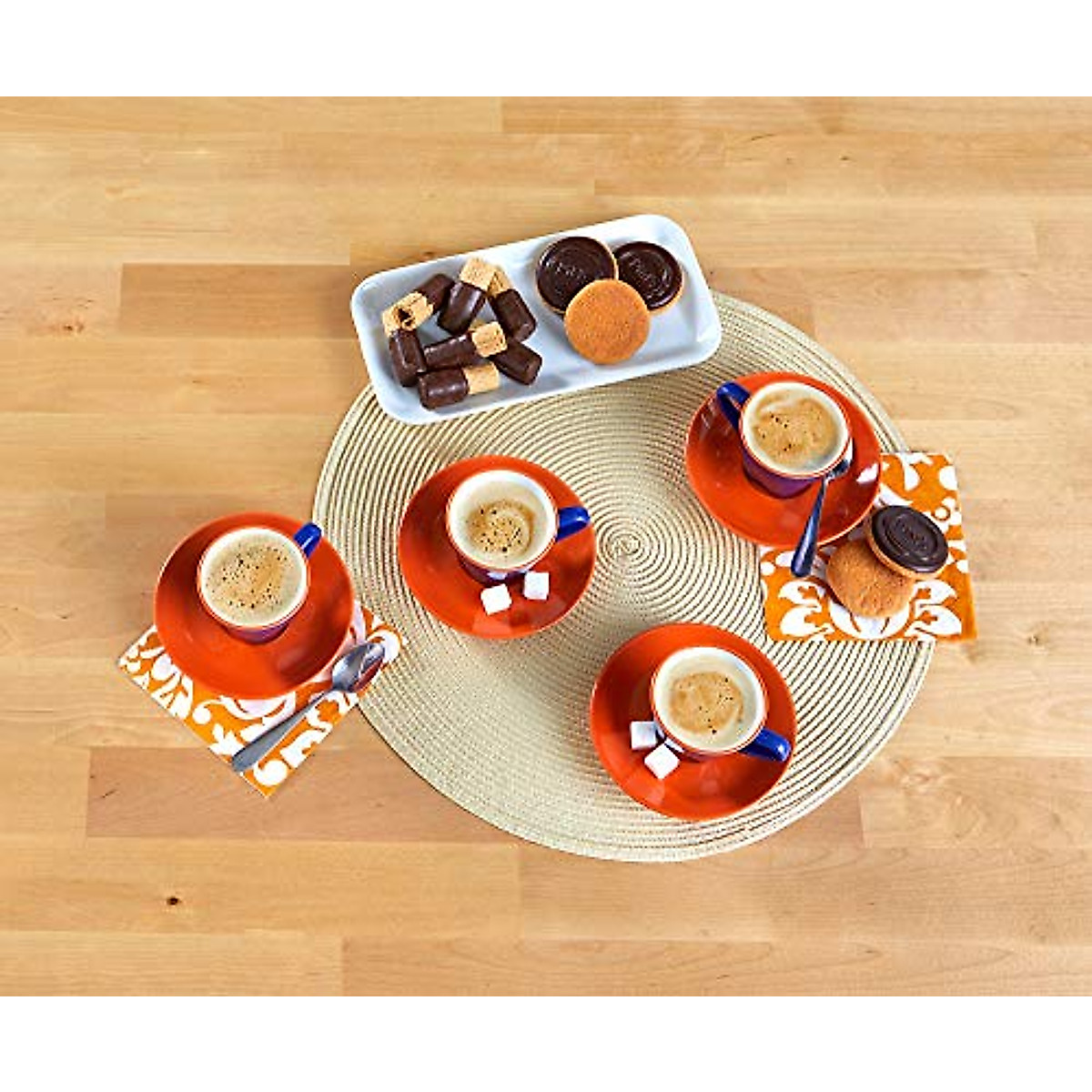 IMUSA USA Blue, 8 Piece 3oz Colorful Espresso Cups with Saucers, Orange