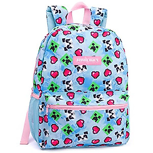Minecraft Backpack and Lunch Box Set for Girls | Kids 4 Piece Creeper Panda Hearts Blue School Rucksack, Lunch Bag, Pencil Case, Water Bottle One Size, Blue, One Size, Rucksack Backpacks