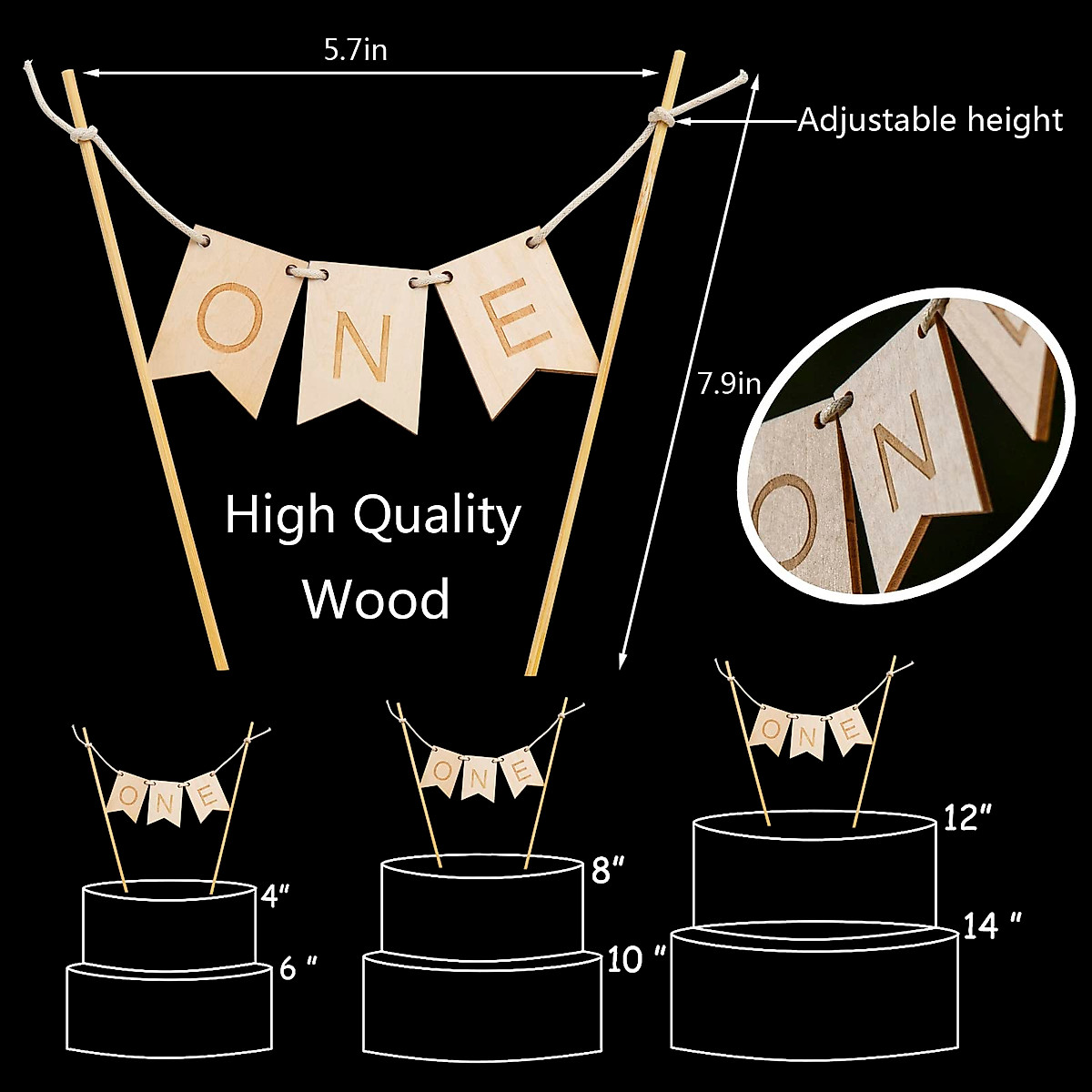 Wood One Cake Topper - 1 st Birthday Cake Decorations, First Birthday Cake Topper, Cake Topper Wood One Banner, Cake Smash Decorations, One Birthday Party Supplies