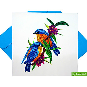 Bluebirds, Quilling Card 3D,Unique Dedicated Handmade, Design Greeting Card for Birthday, Valentine's Day, Mothers Day, Spring, Fathers Day, Graduation, Wedding, Anniversary, All Occasion,6"x6"