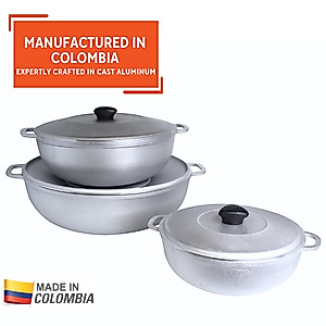 IMUSA USA Traditional Colombian Natural Caldero Matching Aluminum Lid 3-Piece (3.5/7.0/11.0 Quart) Dutch Oven Set, Silver (GAU-89224DS), Large
