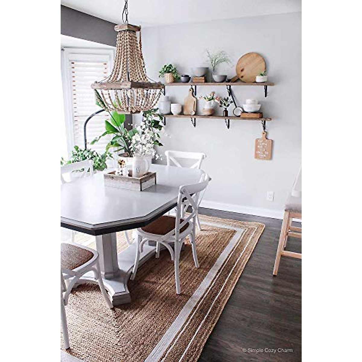 Unique Loom Braided Jute Collection Classic Quality Made Hand Woven with Coastal Design Area Rug, 6 ft x 9 ft, Natural/Ivory