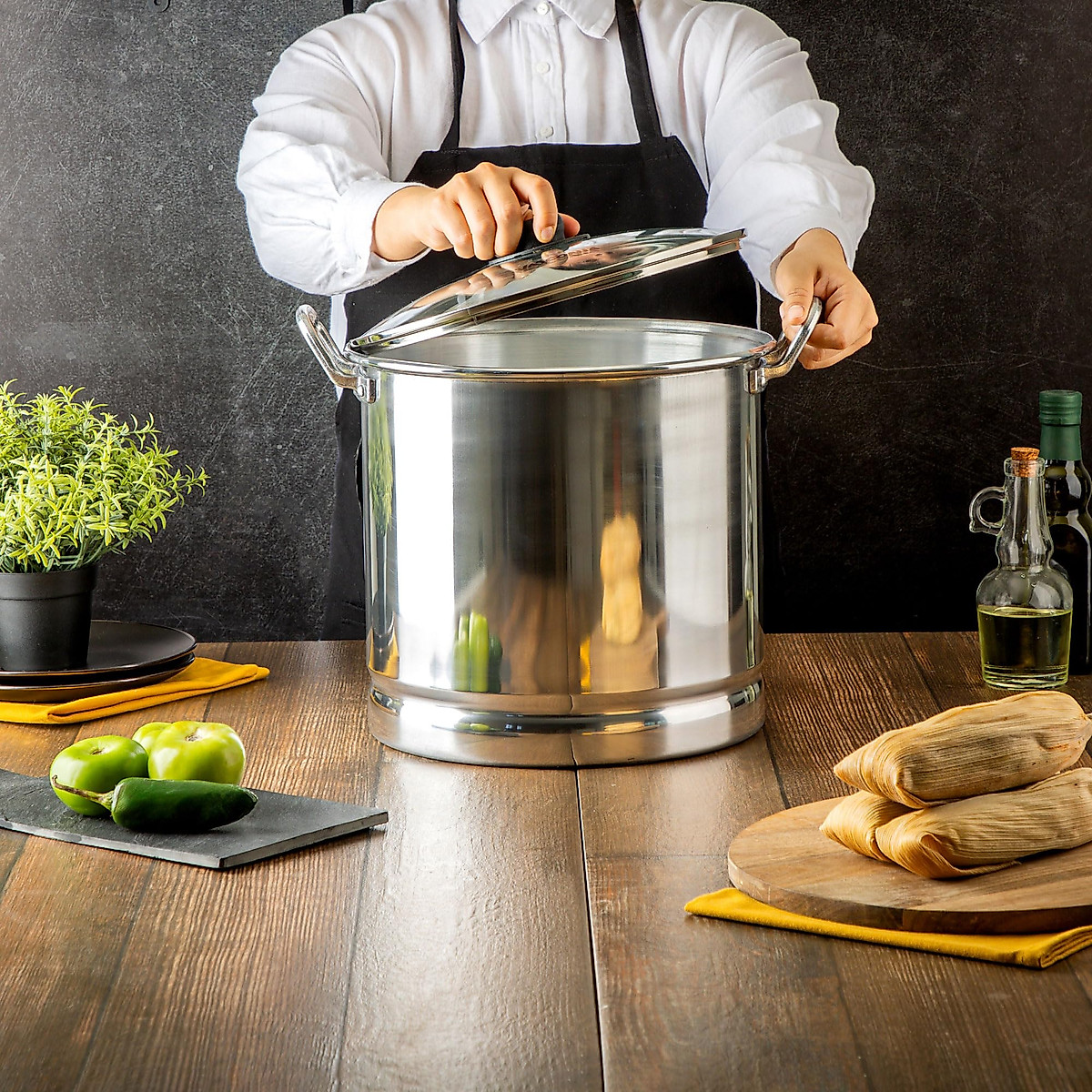 Vasconia 32-Quart Steamer Pot (Aluminum) with Tray & Glass Lid - For Most Stoves (Hand-Wash only) Large Stock Pot for Tamales, Steaming, Boiling & Frying - Makes Seafood, Pasta, Vegetables & More