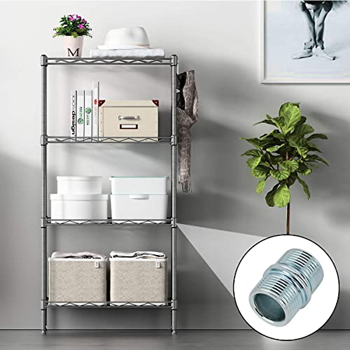 Jamiikury 1 Inch / 25.4mm Metal Rack Connector - 4 PCS Shelving Threaded Pole Connectors for Extending Wire Rack Shelving