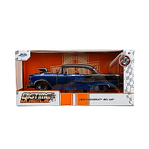 Big Time Muscle 1:24 1955 Chevy Bel-Air Die-Cast Car, Toys for Kids and Adults(Blue/Black)