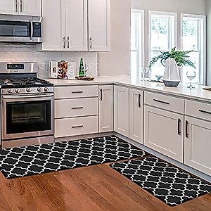 KMAT Kitchen Mat [2 PCS] Cushioned Anti-Fatigue Floor Mat, Waterproof Kitchen Mats and Rugs Heavy Duty PVC Ergonomic Comfort Standing Foam Mat for Kitchen, Floor Home, Office, Sink, Laundry,Black