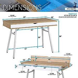 Techni Mobili Modern Multi Computer Desk with Storage, 30" x 21.7" x 45.3", Pine
