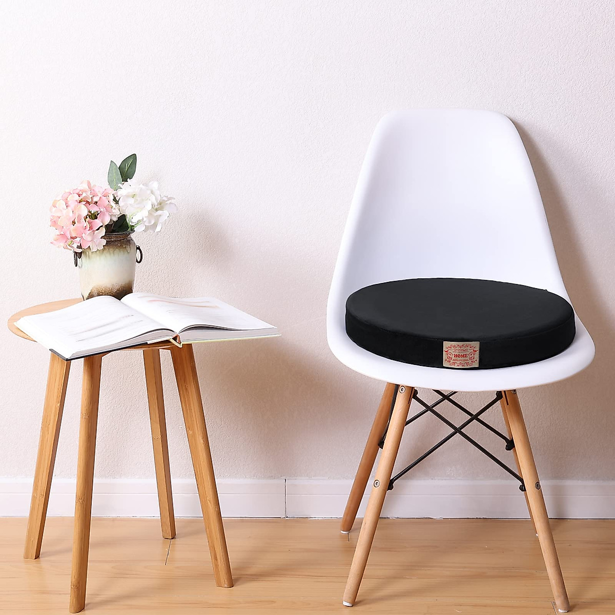 Shinnwa Chair Pad,Round Memory Foam Seat Cushion Lumbar Support Pillow for Chair Black 16"