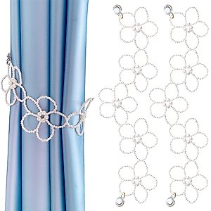 WAYUTO 2 Pack Magnetic Curtain Tiebacks Pearl White Floral Tie Backs for Curtains Drapes Window Flower Curtain Buckle Strap Fancy Cute Creative Elegant for Home Office Bedroom Decorative