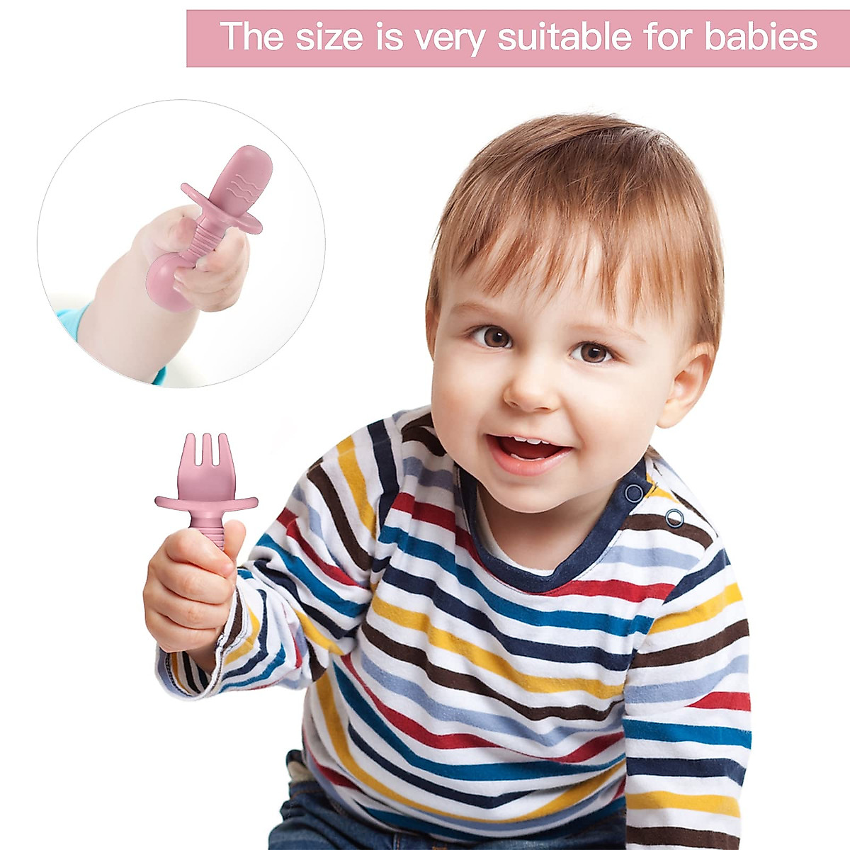 X-Innovatech Silicone Baby Utensils and Small Cup Bpa Free Baby Led Weaning Baby Spoon, Fork and Training Cup for 6 Months and up Anti Choke Baby Self Feeding Supplies（Deep red）