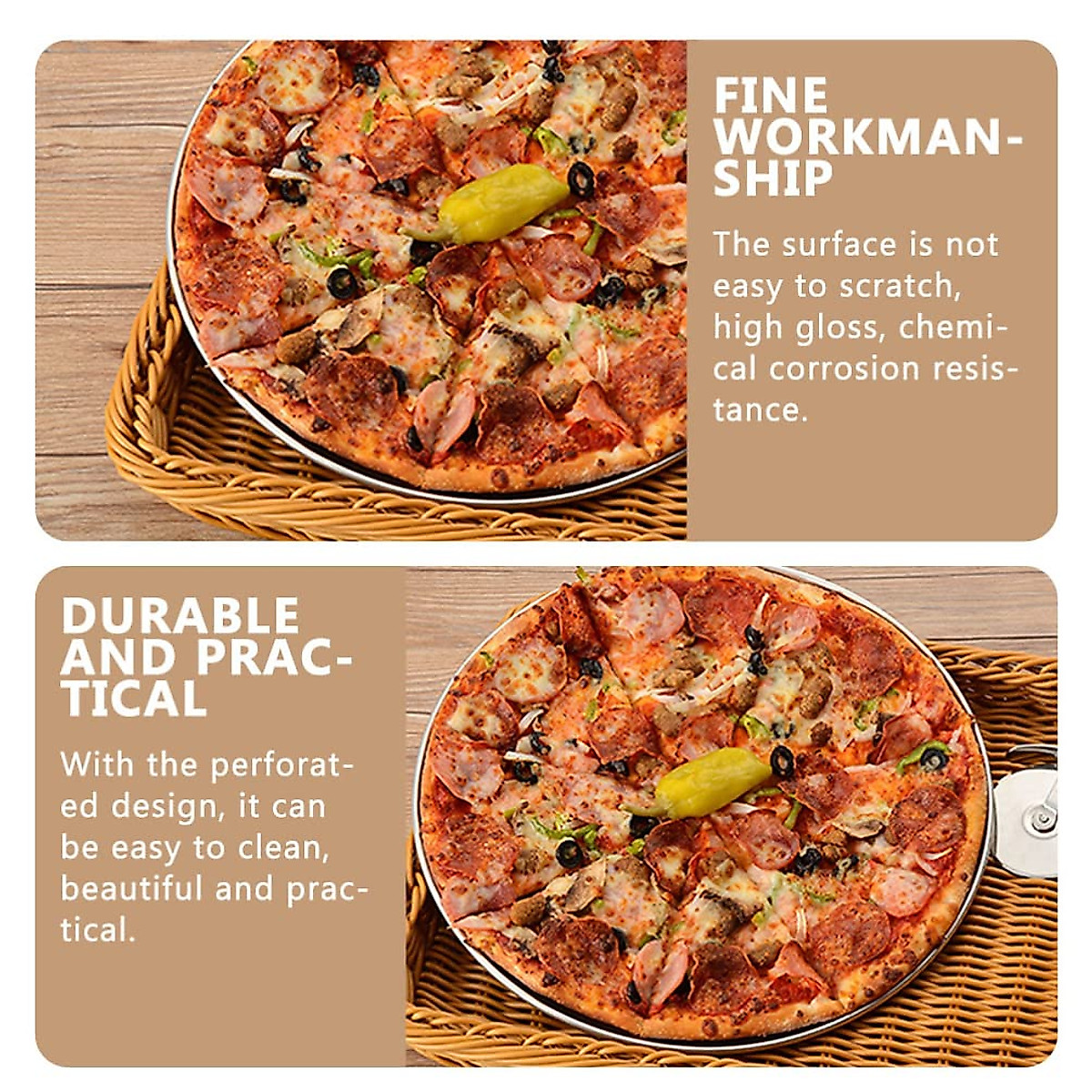 Zerodeko Stainless steel Pizza Pan Round Perforated Pizza Tray Pizza Baking Pan Pizza Serving Tray Crisper Pan with Holes for Oven Baking Supplies 9inch