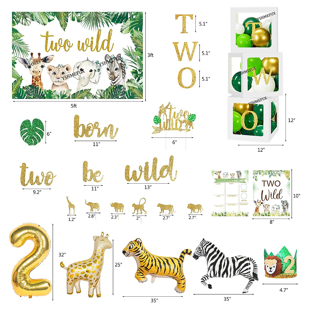 YSHMFEUX Two Wild Birthday Decorations Party Supplies, Jungle Theme 2nd Birthday Party Supplies, Jungle Safari Animal 2nd Birthday Decorations, Second Birthday Decorations for 2 Years Old Birthday