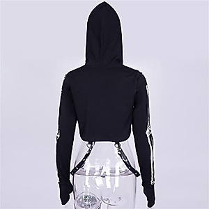 XCJIKUKE Gothic Hoodies Skeleton Sweatshirt Punk Halloween Crop Tops Long Sleeve For Women Goth Mask Sexy Rave Outfit Festival Clothing
