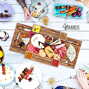 G Francis Large Charcuterie Boards with Bowls and Cheese Board Knife Set - 12.5in Square Acacia Wood Serving Platter Set