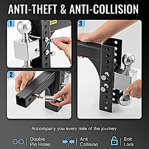 VEVOR Adjustable Trailer Hitch, 6" Rise & Drop Hitch Ball Mount 2.5" Receiver Hollow Tube 14,000 LBS Rating, 2 and 2-5/16 Inch Stainless Steel Balls w/Key Lock, for Automotive Trucks Trailers Towing