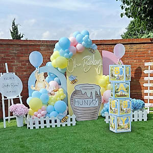 Classic Winnie Baby Shower Supplies for Newborn Baby Girl Boy First 1st Birthday Party Decorations Theme Boxes Block for Kids Child Cake Smash Photography Favor Props