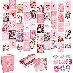 Artivo Pink Wall Collage Kit Aesthetic Pictures 50 Set 4x6, Light Pastel Pink Wall Decor for Teen Girls and Kids, Cute Bedroom Decor, College Dorm Decor…