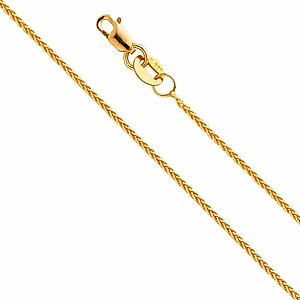 14k REAL Yellow Gold Solid 1mm Braided Wheat Chain Necklace with Lobster Claw Clasp - 20"