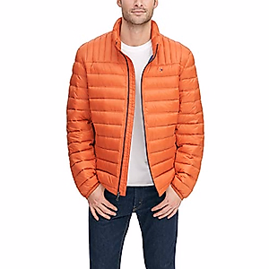 Tommy Hilfiger Men's Real Down Insulated Packable Puffer Jacket, Orange, X-Large