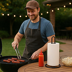 Creative Home Heavy Duty Metal Paper Towel Holder Kitchen Towel Stand for Kitchen Countertop Dining Table, 4.8" Diam. x 11.8" H, Black Powder Coating