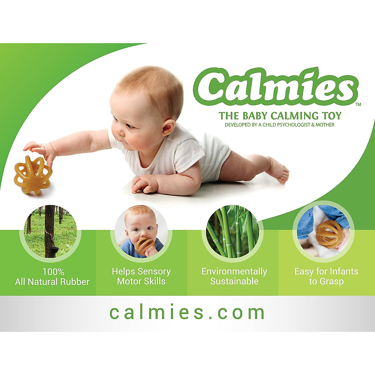 Calmies Teether for Babies Without BPA, 100 Percent Natural Rubber Toy for Infants, Plant Based, No Parabens, No PVC, and No Phthalates, Unscented