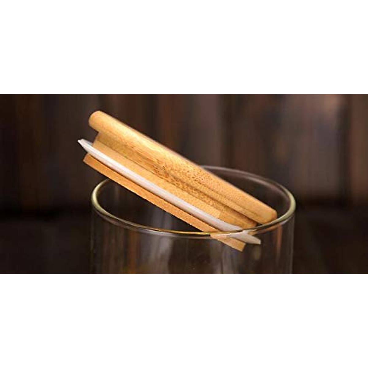 Glass Food Storage Jar Canister - Cylinder Airtight Kitchen Container with Natural Wood Lid for Tea Dry Fruit Nuts Candy Seasoning Spaghetti Coffee Bean Clear Sealing size 250ML/8.5oz