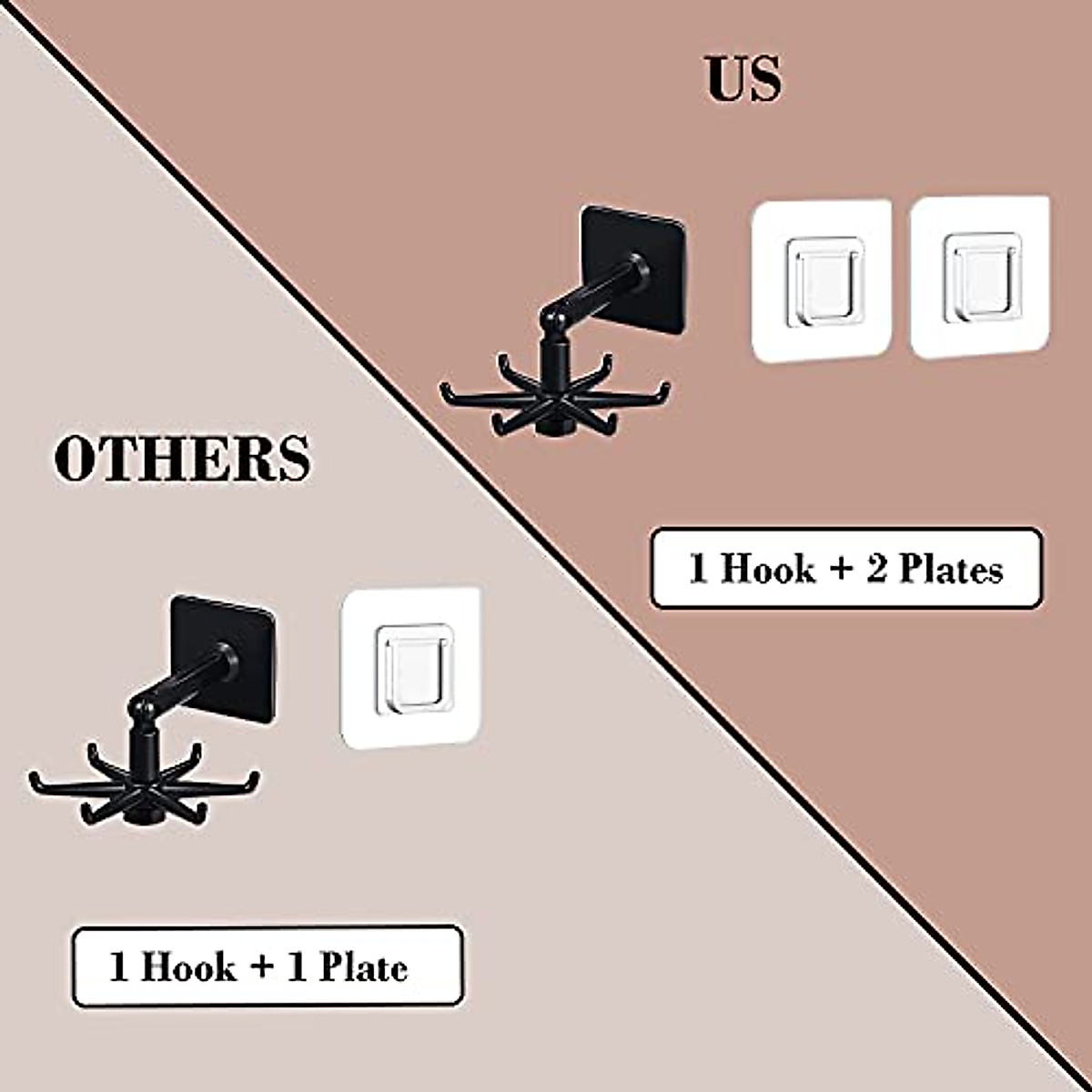 365Home Hanging Utensil Holder Hooks Kitchen Utensil Hanger Wall Mount 360 Degrees Rotating Folding Hook Self Adhesive Hook Utensil Rack with 6 Hooks for Kitchen Bathroom Cabinet (4 Black)