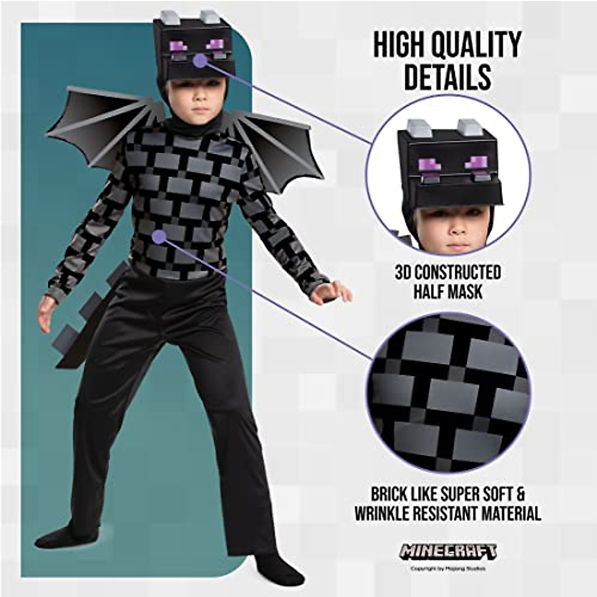 Disguise Minecraft Ender Dragon Costume for Kids, Video Game Inspired Character Outfit, Classic Child Size Medium (7-8) Black (105099K)