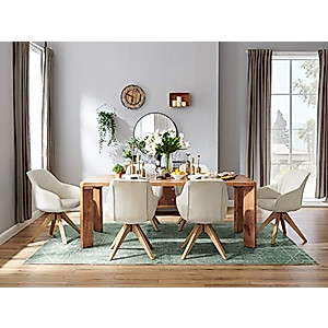 Art Leon Mid Century Modern Swivel Accent Chair with Oak Wood Legs, Desk Chair No Wheels, Armchair for Desk, Off White