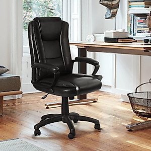 OFIKA Home Office Chair, Big and Tall Chair Heavy Duty Design, Ergonomic High Back Cushion Lumbar Back Support, 400LBS Computer Desk Chair, Adjustable Executive Leather Chair with Armrest (Black)