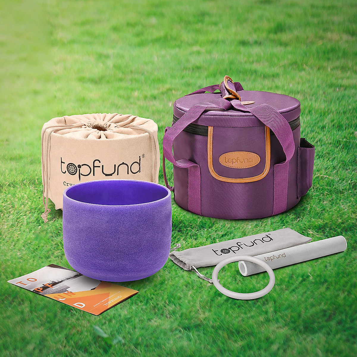 TOPFUND 432 Hz Violet A# Note Crystal Singing Bowl 8 inch Pineal Chakra with Heavy Duty Carrying Case and Suede Mallet