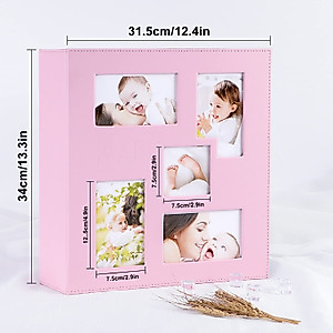 Ywlake Baby Photo Album 4x6 500 Pocket Pictures, Leather Cover Newborn Shower Girl Bebe Album Holds 500 Horizontal Vertical Photos Pink