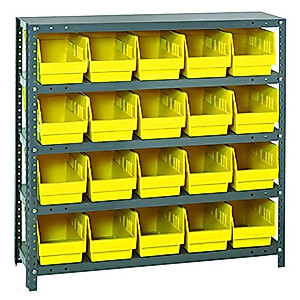 Quantum Storage Systems 1839-204YL Store More Steel Shelving Unit with 6" Shelf Bins, 18" D x 36" W x 39" H, Yellow