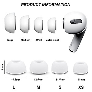 4 Sizes Replacement Ear Tips Compatible with AirPods Pro and AirPods Pro 2 + 3 in 1 Headphone Cleaning Pen, 4 Pairs Ear Buds Silicone Tips(XS/S/M/L) with 1 Wireless Earbuds Cleaning Pen Brush Kit